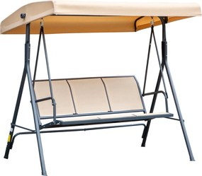 Outsunny Zahradní houpačka pro 3 osoby s vynikajícím pohodlím, nastavitelné sklon střechy, ergonomická ocel, epoxidový textilene, béžová | Aosom