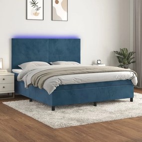 Box spring postel s matrací a LED tmavě modrá 160x200 cm samet 3136015