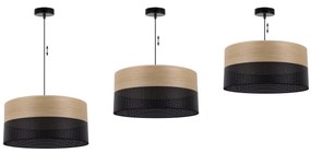 Light Home Závěsné svítidlo Wood, 1x dýha zlatý dub/černé plastové stínítko, (fi 44cm)