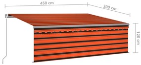 vidaXL Marketos Ručně zatahovací markýza s roletou a LED 4,5x3 m oranžovo-hnědá
