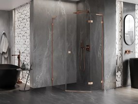 Mexen Lunar, L pětiúhelníkový sprchový kout s pravým sklonem 90 x 100 cm, 8mm čiré sklo, profil měděná matná, 831L-090P-100L-65-00-P