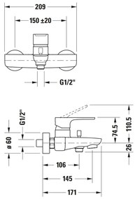 Duravit B.1 - vanová baterie nástěnná, barva: chrom, B15230000010