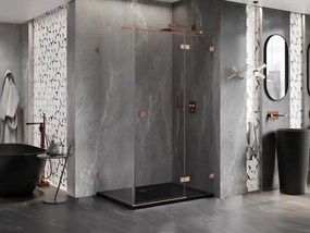 Mexen Lunar T, výklopný sprchový kout pravý 115 x 110 cm, 8mm čiré sklo, profil měděná matná, 834T-115-110-65-00-P