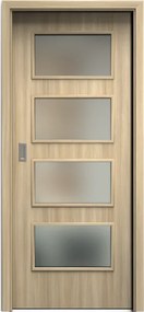 SAPELI SWING KOMFORT M49 - CPL LAMINÁT - POSUVNÉ DVEŘE VČ. ZÁRUBNĚ - dub Hikari Průchozí šířka (cm): 90, Průchozí výška (cm): 210, Typ skla: Satináto bílé