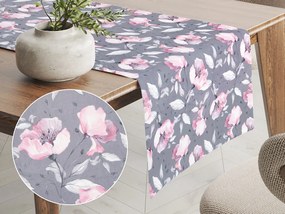 Biante Sametový běhoun na stůl Tamara TMR-013 Růžové květy na šedém 20x160 cm