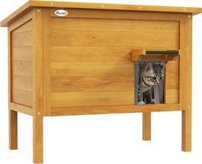 PawHut Venkovní kočičí dům se zvýšenou dřevěnou konstrukcí a otevíratelnou střechou, zateplený asfaltovou střechou, 85 x 50 x 68,5 cm, přírodní a zele
