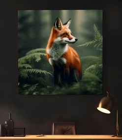 Obraz na plátně - Liška na hlídce v stínu kapradiny FeelHappy.cz Velikost obrazu: 80 x 80 cm