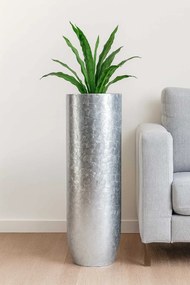 Luxusní květináč SOLERIO, sklolaminát, výška 100 cm, stříbrný lesk