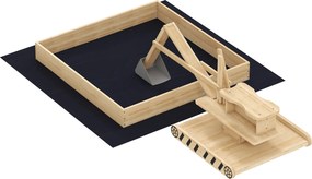 Pískoviště AIYAPLAY pro děti ze dřeva s bagrem, dětské pískoviště s 360° otočným sedadlem a výstelkou 184x90x56 cm přírodní