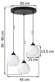 Závěsné svítidlo Costa, 3x bílé skleněné stínítko, b, o