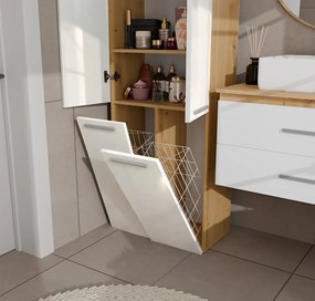 Koupelnový sloupek se 2 koši na prádlo NEL 2K DD bílý lesk/dub artisan