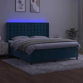 Box spring postel s matrací a LED tmavě modrá 160x200 cm samet 3139815