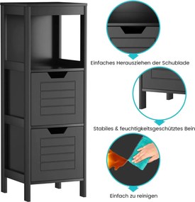 Costway Dřevěná koupelnová komoda se 2 zásuvkami – 30 × 30 × 89 cm, černý