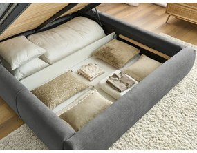 Šedá čalouněná dvoulůžková postel s úložným prostorem s roštem 160x200 cm Vernon – Bobochic Paris