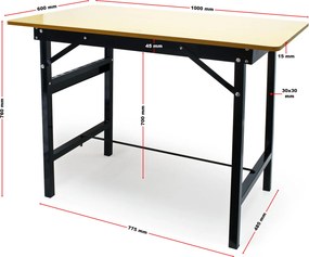 Pracovní stůl Wiltec – 100 × 60 × 76 cm, 150 kg (61548)