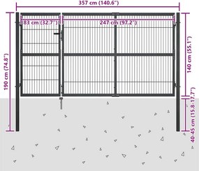 Zahradní brána se sloupky ocel 350 x 140 cm antracitová 144401