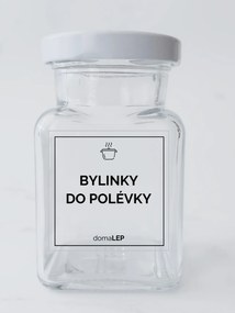Samolepka na kořenky BYLINKY DO POLÉVKY průhledná 5 × 5 cm tučné písmo