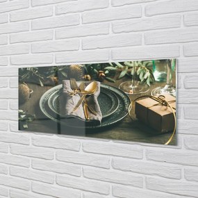 akrylový obraz Talíř příbory ozdoby dárky 120x60 cm