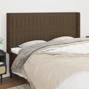 Čelo postele typu ušák tmavě hnědé 203x16x118/128 cm textil 3119843