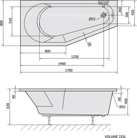 Polysan Tigra L 170 x 80 cm vana asymetrická akrylátová levá 90111