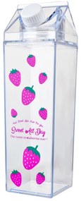 Plastová průhledná láhev ve tvaru kartonového boxu s jahodami – 750 ml