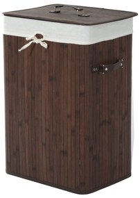 HOMCOM Koš na prádlo s víkem 72L skládací pytel na prádlo omyvatelný bambusový pytel na prádlo s uchy tmavě hnědý 40x30x60cm | Aosom.de