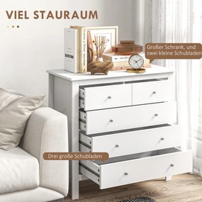 HOMCOM Komoda s 5 zásuvkami - Moderní úložná skříňka pro obývací pokoj, ložnici a chodbu, bílá, 79 x 39,5 x 80,5 cm