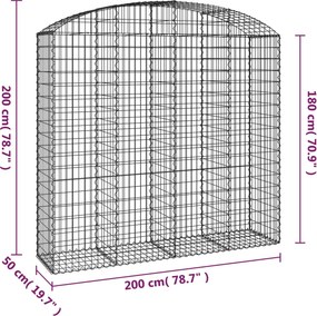 Klenutý gabionový koš 200 x 50 x 180/200 cm pozinkované železo 153479