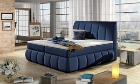 Kontinentální postel Boxspring RAVIOLI modrá ekokůže 160x200cm