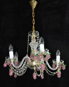 5 Arms Crystal chandelier with violet glass grapes