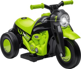 AIYAPLAY Dětská elektrická motorka 2-5 let, 3 kola, 6 V, 3 km/h, s funkcí mýdlové bubliny, světelnými a zvukovými efekty, zelená
