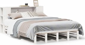 Postel s knihovnou bez matrace bílá 135 x 190 cm masivní dřevo 3323894