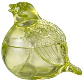 Zelená skleněná nádoba s víkem ptáček - 14*14*13cm/ 250ml