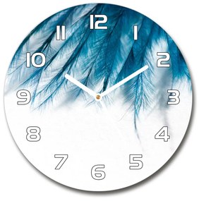 Wallmuralia Skleněné hodiny kulaté Modrá pírka fi 30 cm
