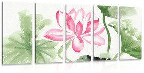 5-dílný obraz akvarelový lotosový květ