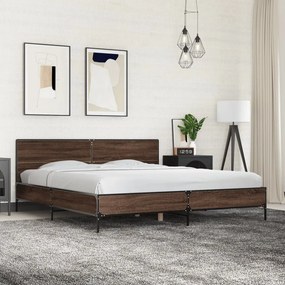 Rám postele hnědý dub 200 x 200 cm kompozitní dřevo a kov 3280021
