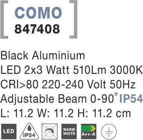 NV 847408 Venkovní nástěnné svítidlo COMO černý hliník LED 2x3W 3000K 220-240V nastavitelný úhel 0-90st. IP54 - NOVA LUCE