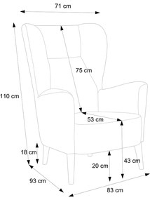Křeslo ušák Next | FUNKČNÍ LÁTKA | tmavě šedá 97 | nohy buk