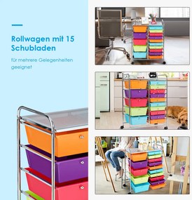 Costway Vozík s 15 stohovatelnými zásuvkami, pojízdný kontejner