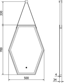 Mexen Orla, LED koupelnové zrcadlo s podsvícením a černým rámem 50x70 cm, 6000K, ochrana proti zamlžování, 9815-050-070-611-70