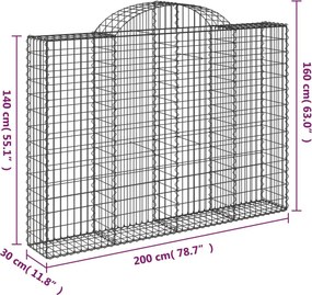 Klenuté gabionové koše 5 ks 200x30x140/160cm pozinkované železo 3146155