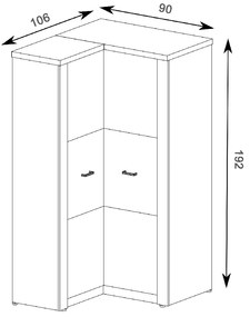 INDIANAPOLIS k | šatní skříň rohová I-14 | PRAVÁ | kraft bílý