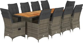 11dílný zahradní bistro set s poduškami šedý polyratan 3277239