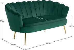 Luxusní pohovka, 2,5-sed, smaragdová Velvet / zlatá, styl Art-deco, NOBLIN