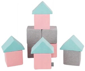 Kostky pěnové - stavebnice pro děti - růžovo-mátovo-šedé