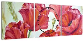 Obraz - Květy vlčích máků (s hodinami) (90x30 cm)