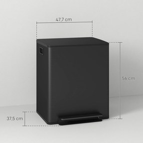 Odpadkový koš HOMCOM 2x25L pedálový nerezový koš s víkem a nožním pedálem, koš na kosmetiku s vnitřním košem do obývacího pokoje a kanceláře, 47,7x37…