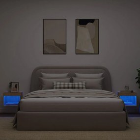 Noční stolky s LED osvětlením nástěnné 2 ks dub sonoma