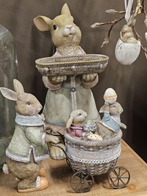 Dekorace králík s vozíčkem a králíčky - 21*8*11 cm