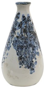Béžová keramická váza s modrými květy Marvela – 11x21 cm